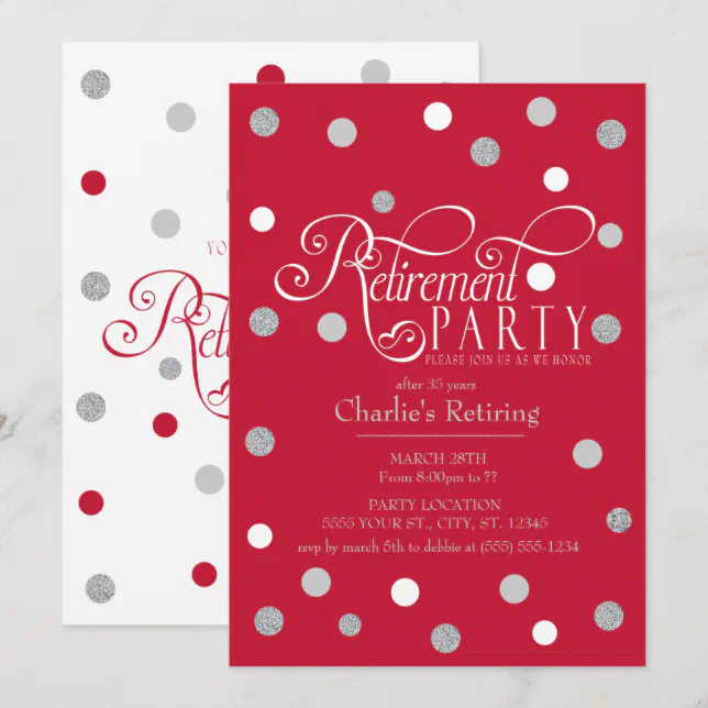 Glitter and Red Retirement Party Invitations | Zazzle