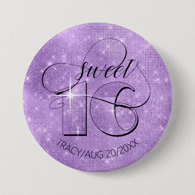 Glitter and Shine Sweet 16 Violet ID675 Button | Zazzle