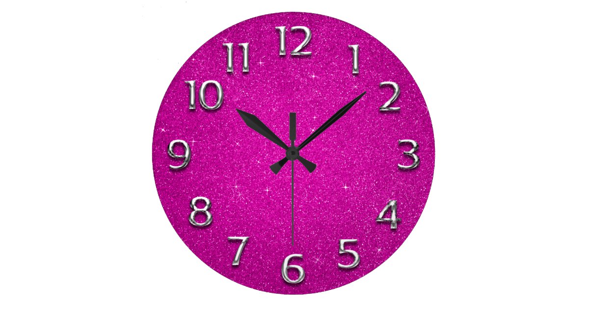 Glitter Arabic Numbers Gray Fuchsia Pink Spark Large Clock | Zazzle.com