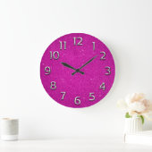 Glitter Arabic Numbers Gray Fuchsia Pink Spark Large Clock | Zazzle