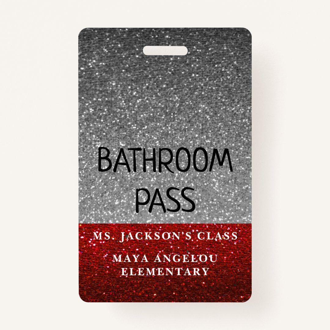 Glitter Back To School Colors Bathroom Hall Pass Badge | Zazzle