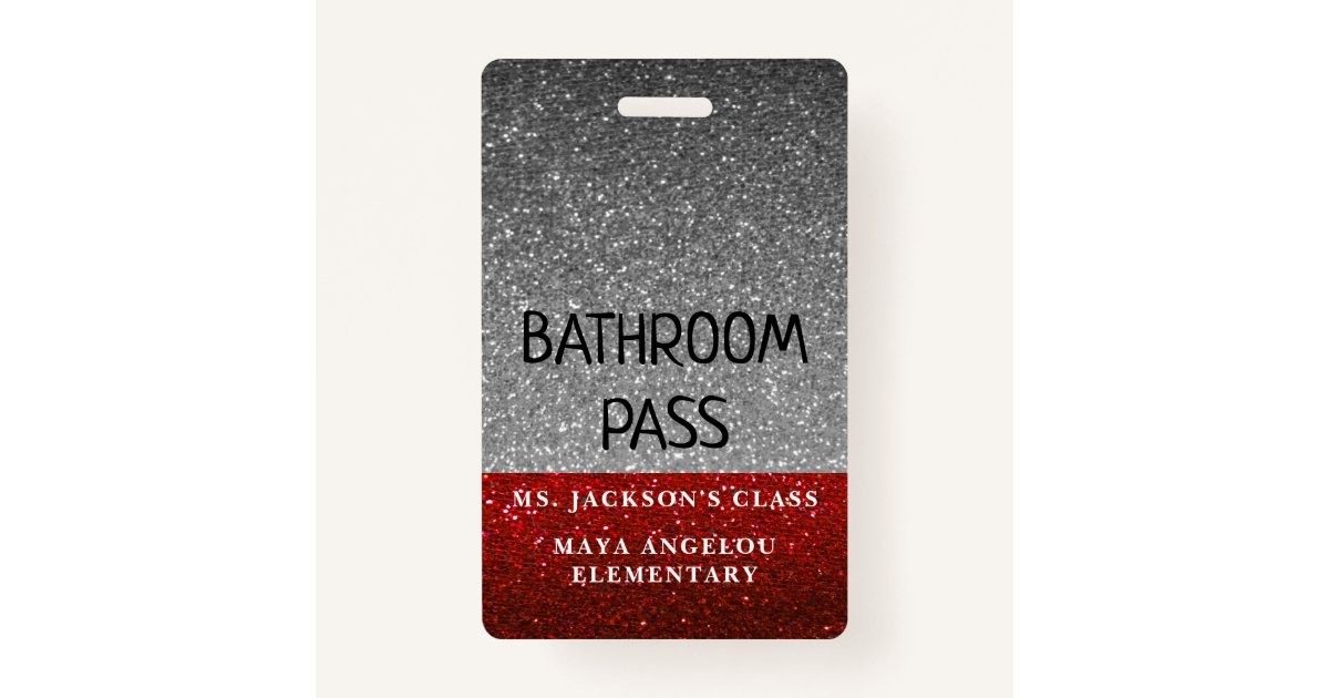 Glitter Back To School Colors Bathroom Hall Pass Badge | Zazzle