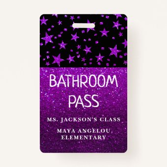 Glitter Back To School Stars Bathroom Hall Pass Badge | Zazzle