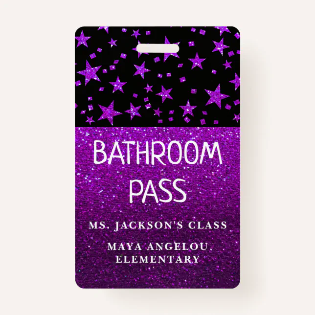 Glitter Back To School Stars Bathroom Hall Pass Badge | Zazzle