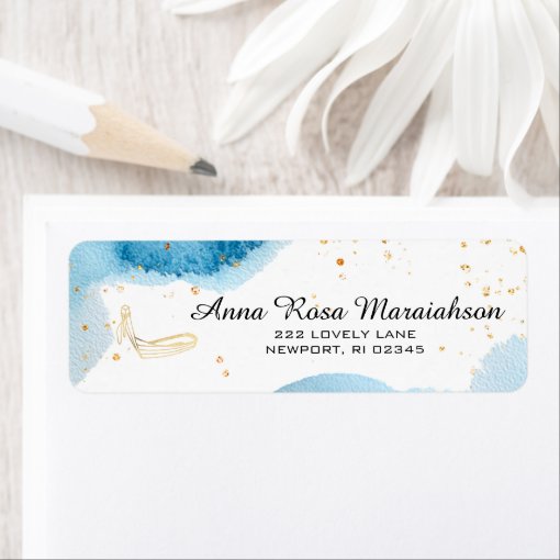 *~*Glitter Beach Nautical Ocean Gold CANOE Label | Zazzle