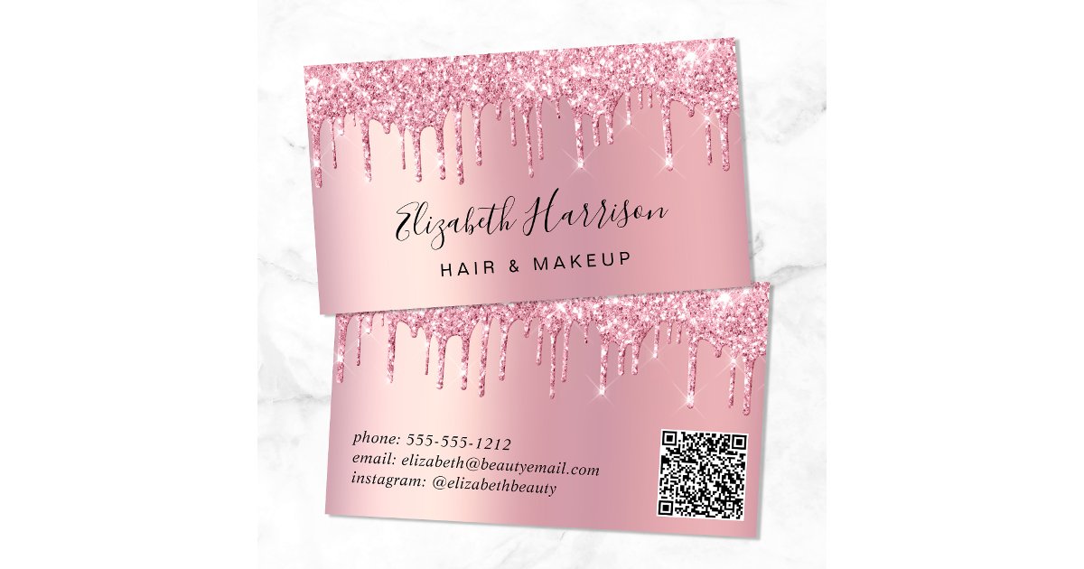 Glitter Beauty QR Code Pink Business Card | Zazzle