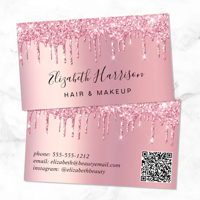 Glitter Beauty QR Code Pink Business Card | Zazzle