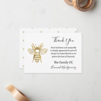 Glitter Bee Funeral Sympathy Thank You Note Card | Zazzle