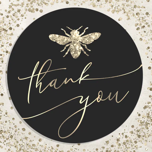 glitter bee thank you classic round sticker | Zazzle
