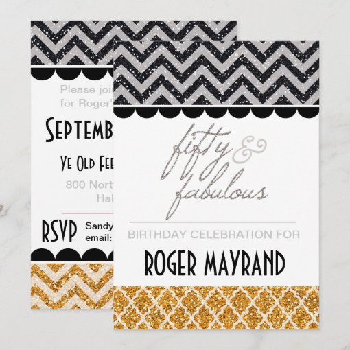 Glitter Black, Silver, and Gold Birthday Invite | Zazzle