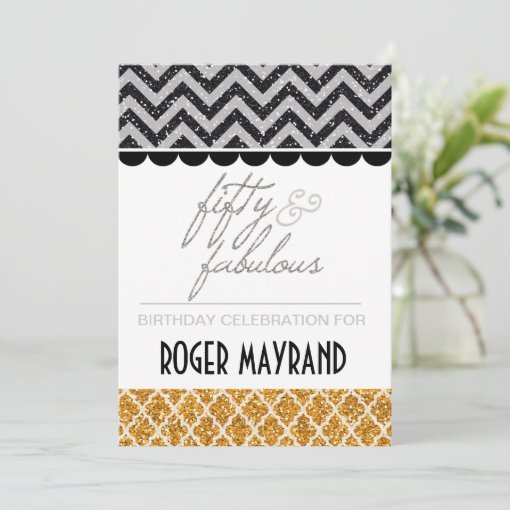 Glitter Black, Silver, and Gold Birthday Invite | Zazzle
