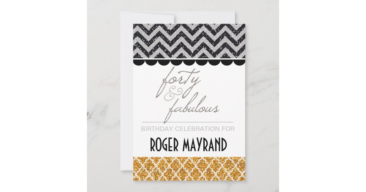 Glitter Black, Silver, and Gold Birthday Invite | Zazzle