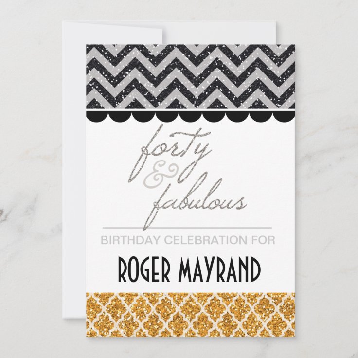Glitter Black, Silver, and Gold Birthday Invite | Zazzle