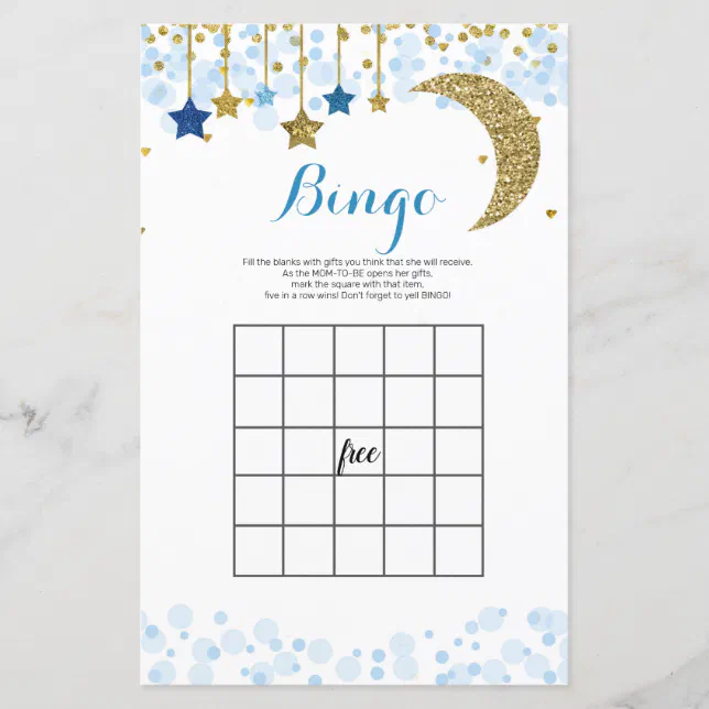 Glitter blue moon Watercolor Bingo Game | Zazzle