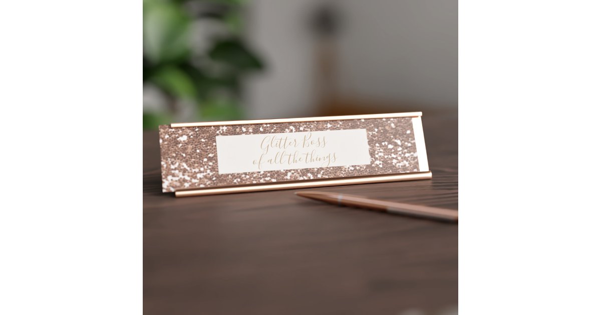 Glitter Boss Rose Gold Desk Name Plate | Zazzle