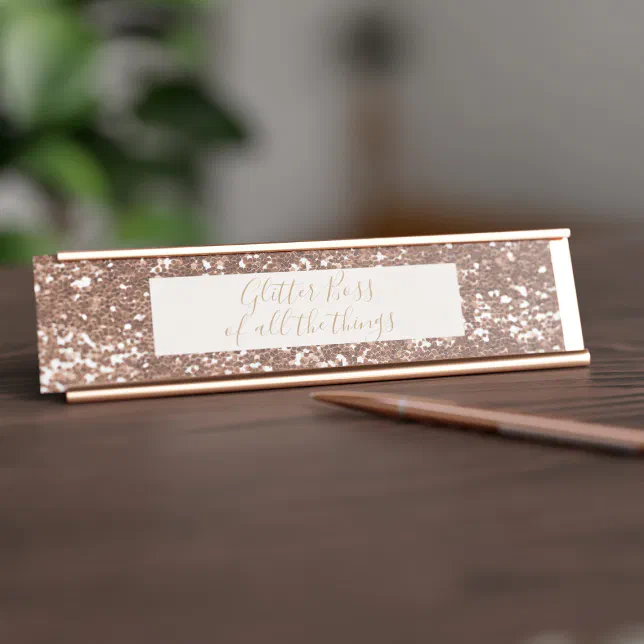 Glitter Boss Rose Gold Desk Name Plate | Zazzle