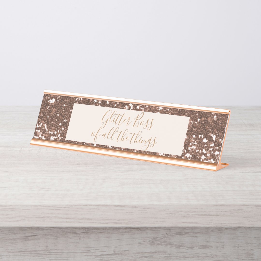 Glitter Boss Rose Gold Desk Name Plate | Zazzle