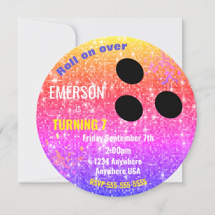 glitter BOWLING BALL, bowling, Glow birthday party Invitation | Zazzle