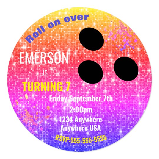 glitter BOWLING BALL, bowling, Glow birthday party Invitation | Zazzle.com