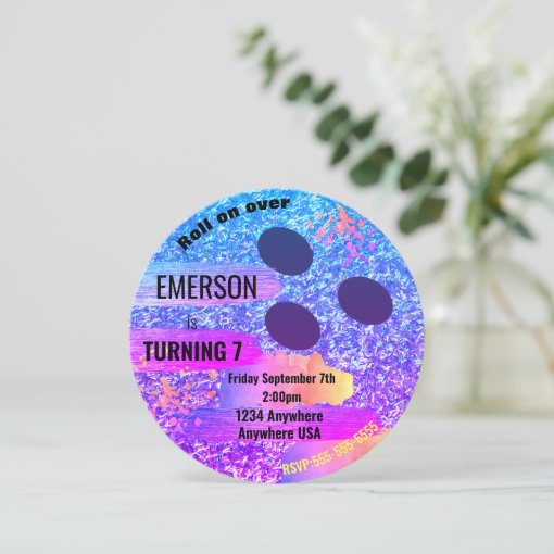 Glitter BOWLING BALL, bowling, Glow birthday party Invitation | Zazzle