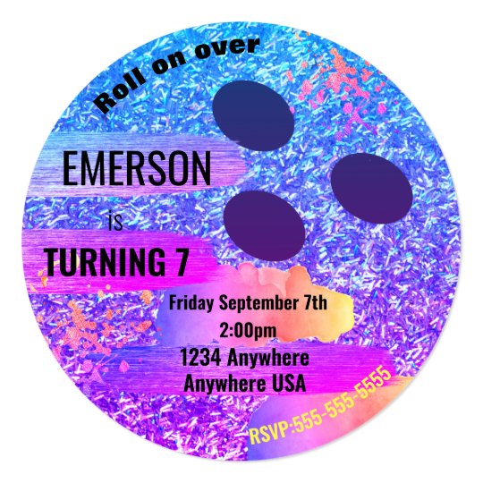Glitter BOWLING BALL, bowling, Glow birthday party Invitation | Zazzle.com