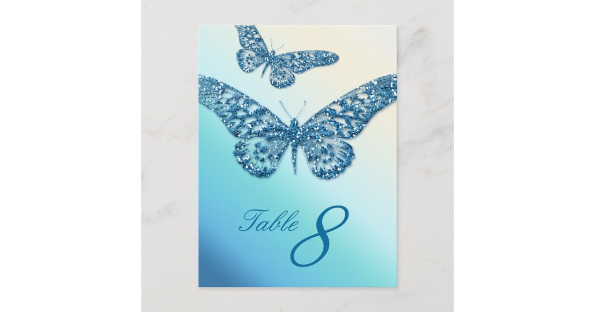 Glitter Butterfly Table Number Postcard Blue | Zazzle