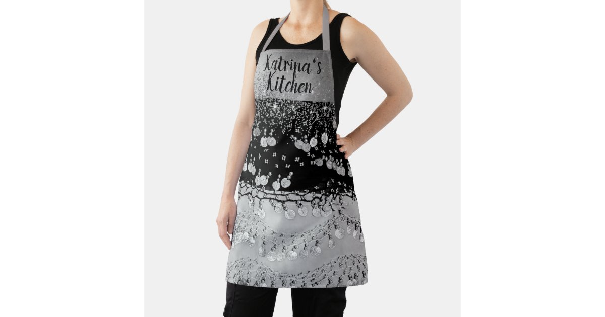 Glitter Coins Black and Silver Personalized Apron | Zazzle