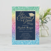 Glitter Colorful Graduation Cap Graduation Invitation | Zazzle