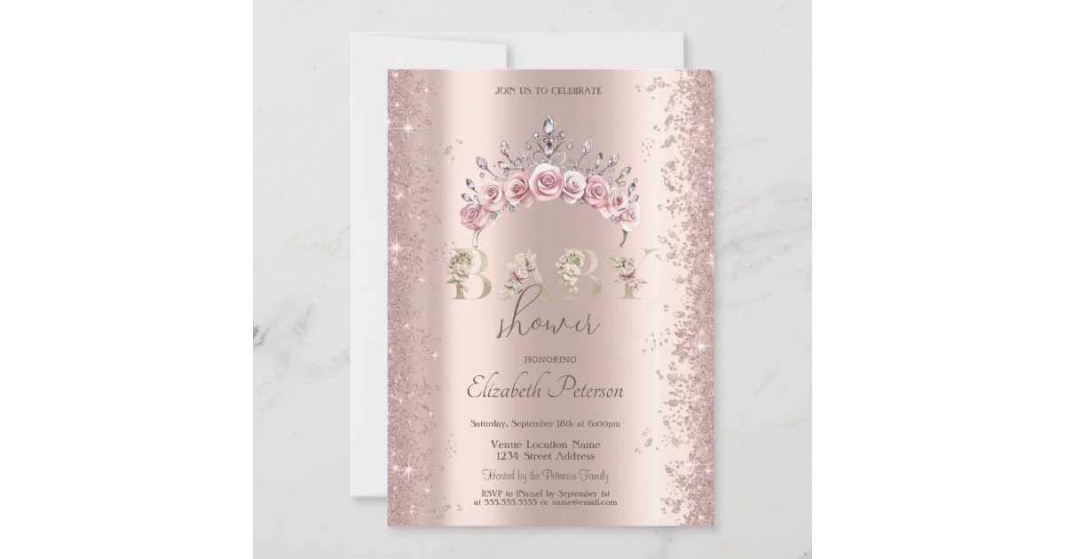 Glitter Confetti Floral Crown Baby Shower Invitation | Zazzle