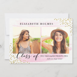 Glitter Confetti Sprinkle 2 Photo Graduation Pink Invitation | Zazzle