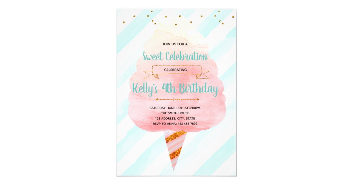 Glitter cotton candy party invitation | Zazzle.com