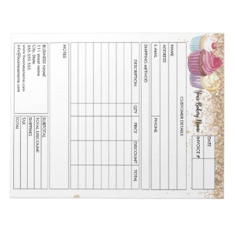 Glitter Cupcake Bakery Sales Form Receipt Invoice Notepad | Zazzle