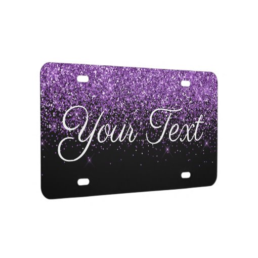Glitter Custom Text License Plate Purple Black | Zazzle