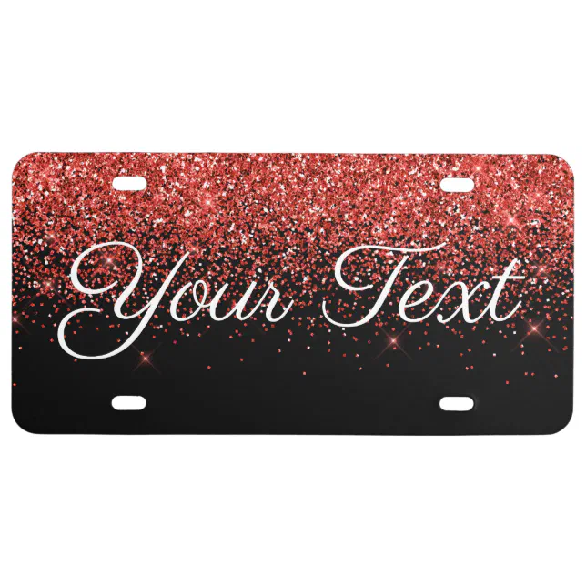 Glitter Custom Text License Plate Red Black | Zazzle