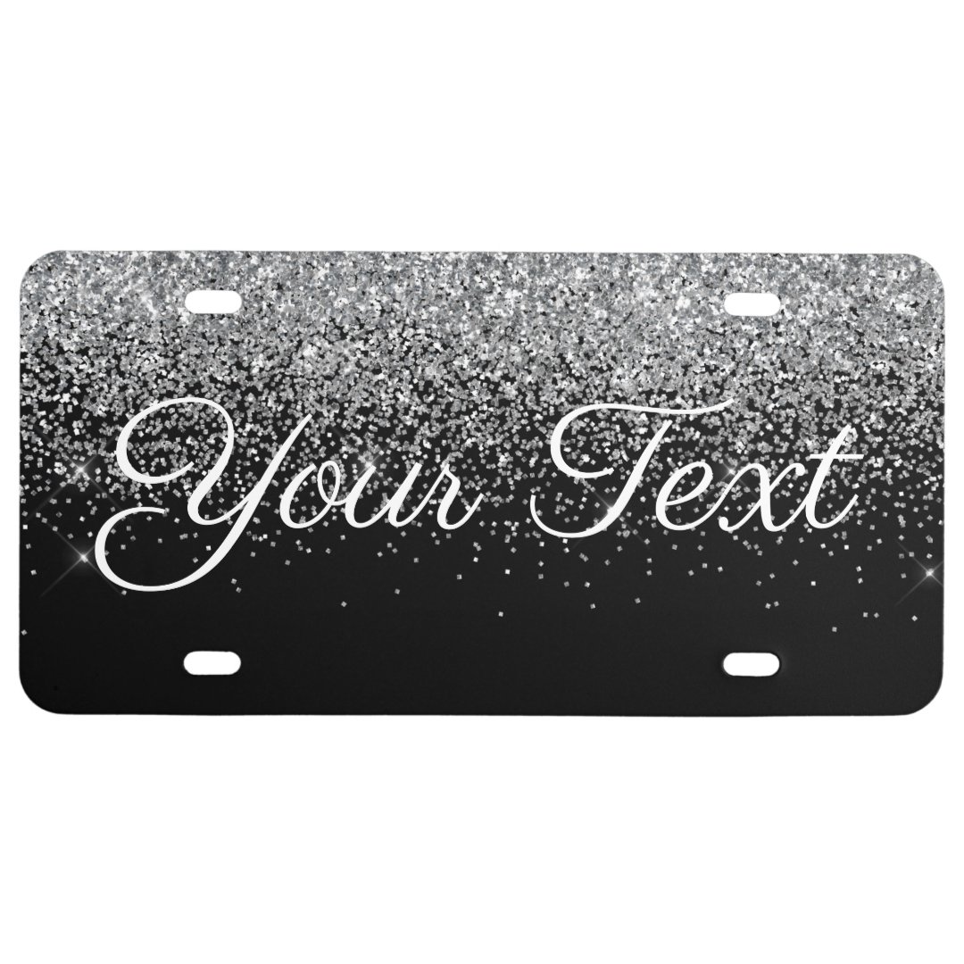 Glitter Custom Text License Plate Silver Black | Zazzle