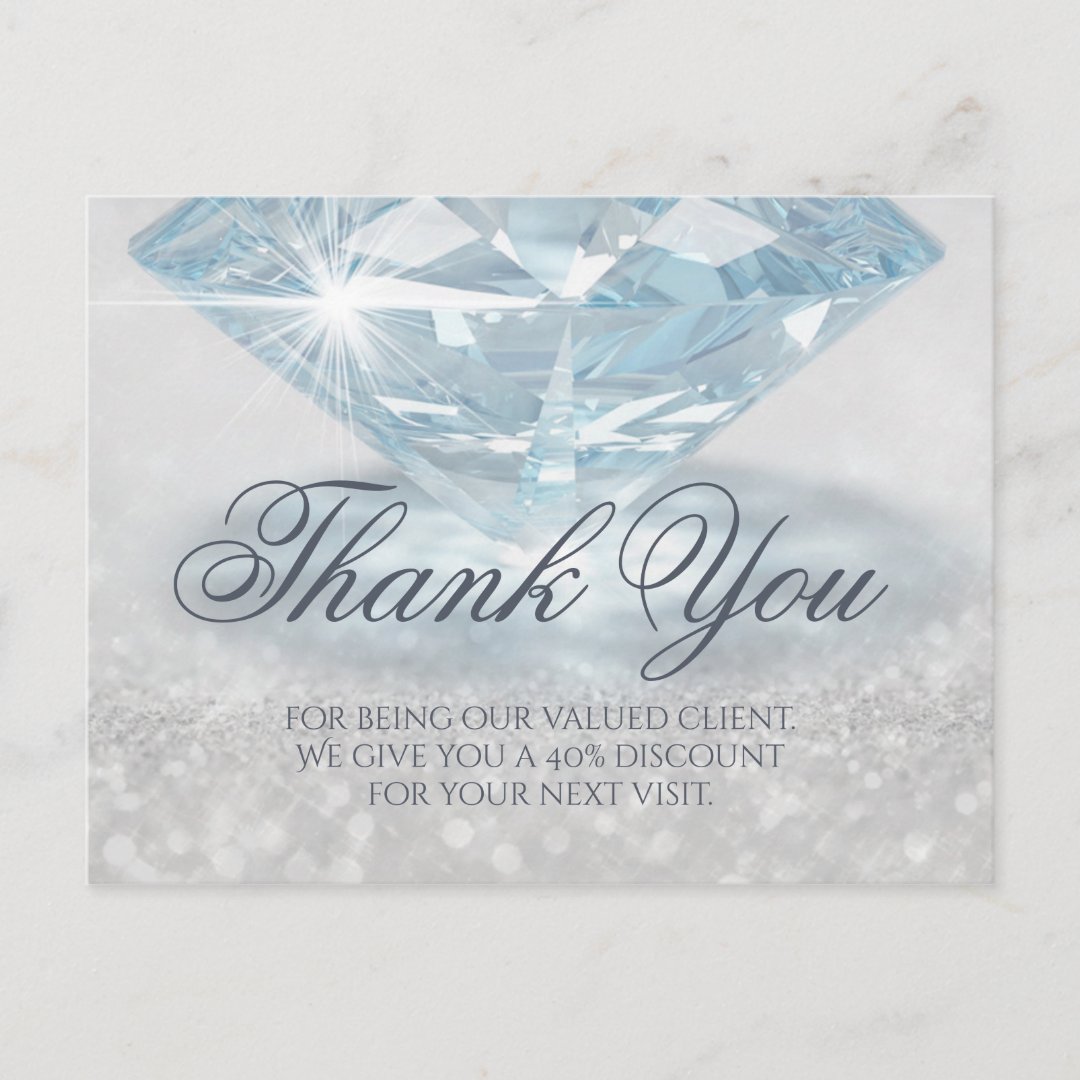 Glitter Diamond Gemstone Jewelry Designer Thank U Postcard | Zazzle