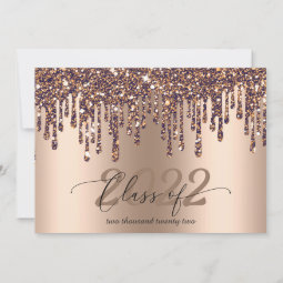Glitter Drip Bronze Gold Graduation Photo Invitation | Zazzle