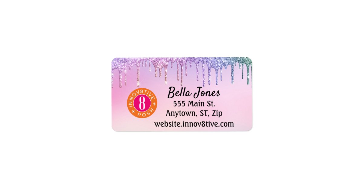 Glitter Drip Pastel Innov8tive + Posh Address Label | Zazzle