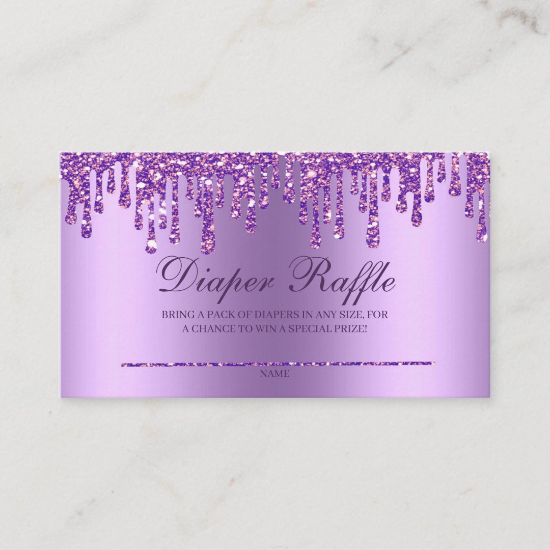 Glitter Drip Purple Baby Shower Diaper Raffle Encl Enclosure Card | Zazzle