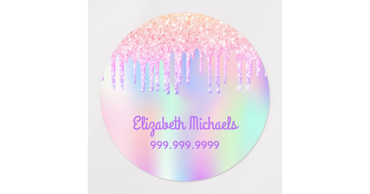 Glitter drips rainbow color name school belongings labels | Zazzle