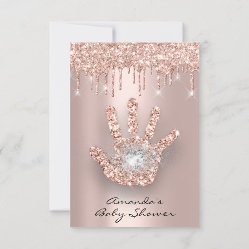 Glitter Drips Rose Heart Crystal Baby Shower Hand Invitation | Zazzle