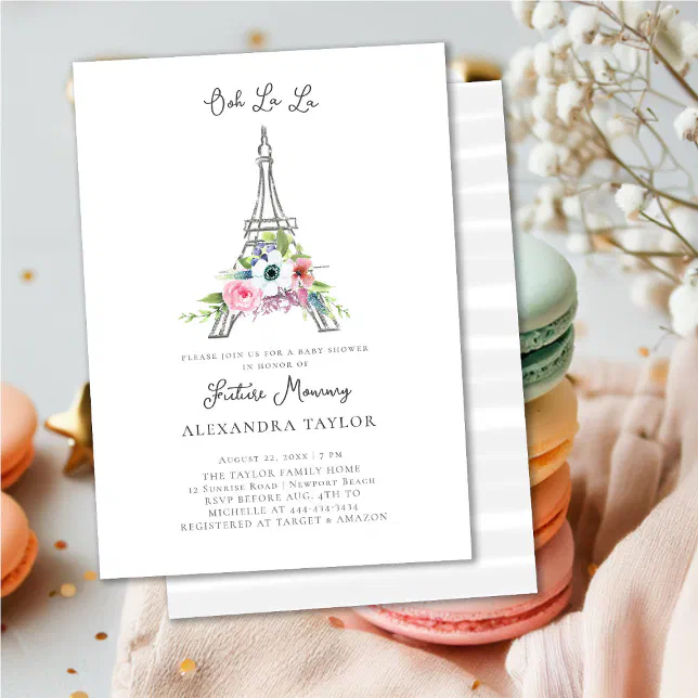 Glitter Eiffel Paris Rustic Bouquet Baby Shower Invitation | Zazzle