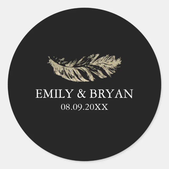 Glitter Feather Wedding Sticker | Zazzle