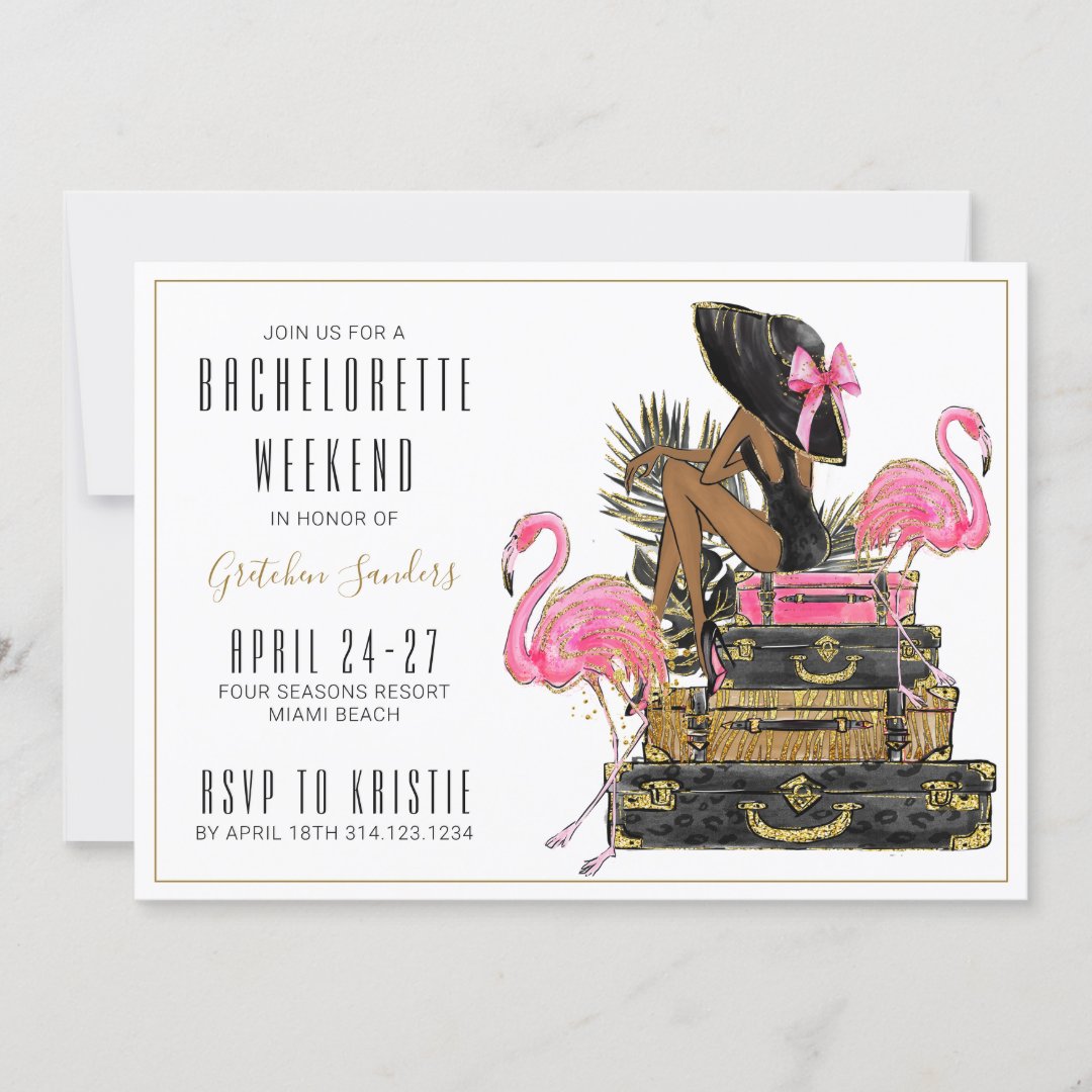 Glitter Flamingo Bachelorette Party Weekend Invitation | Zazzle