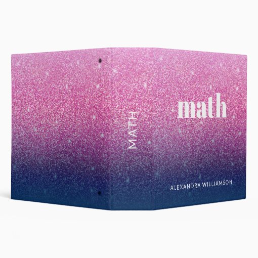 Glitter Girly Sparkly Pink Navy Blue Name School 3 Ring Binder | Zazzle