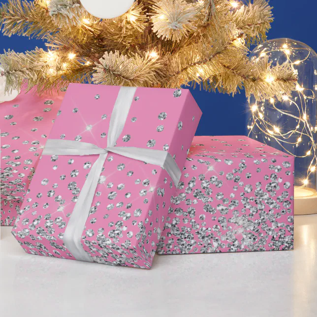 Glitter glam diamond sparkle rhinestone bling pink wrapping paper | Zazzle