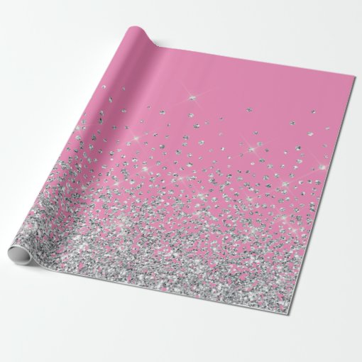 Glitter glam diamond sparkle rhinestone bling pink wrapping paper | Zazzle