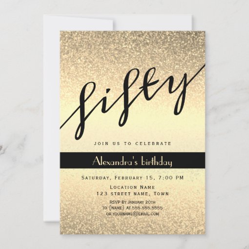 Glitter Gold 50th Birthday Invitation | Zazzle