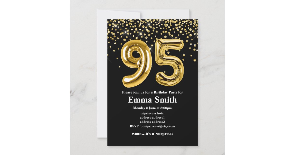 glitter gold balloon for 95th birthday party invitation | Zazzle