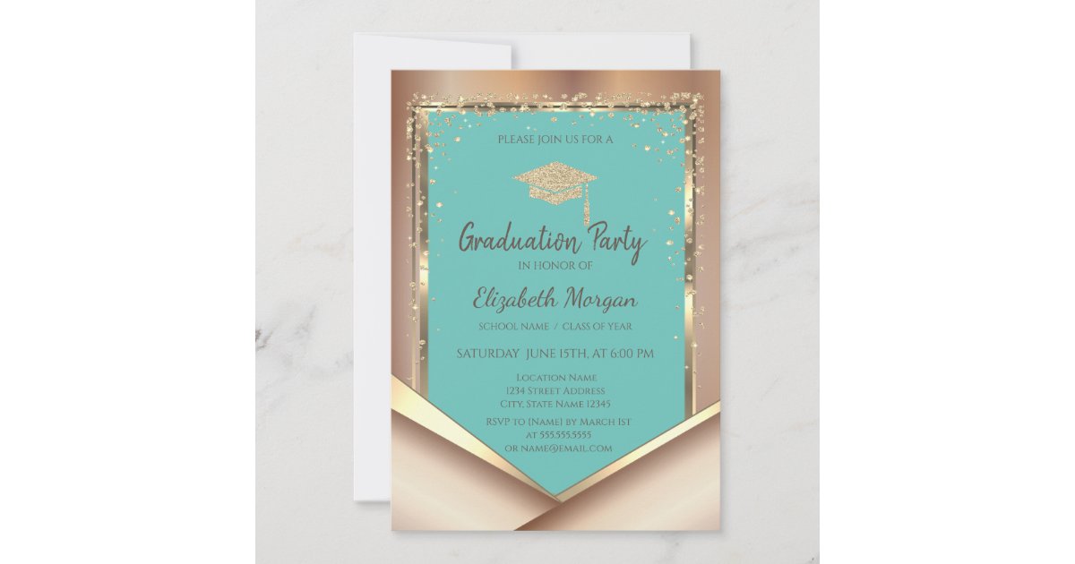 Glitter Gold Diamonds Mint Green Graduation Invitation | Zazzle